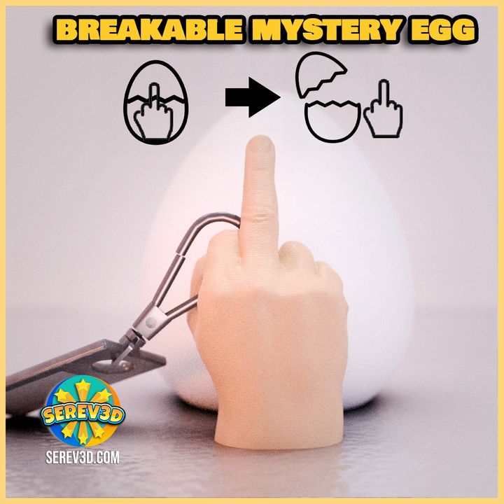 3D Printable Middle Finger Keychain in Breakable Mystery Egg - Cheeky Flexi Keychain - No ...